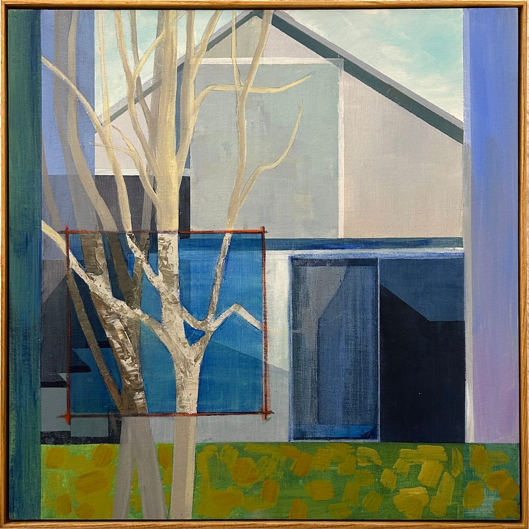 'Facade With Two Trees' - painting by Angela Fewer at The Russell Gallery